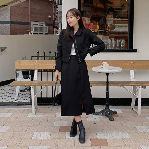 핫핑 Made 페빗 트위드 카라넥 투포켓 집업 자켓트임 롱 스커트 투피스set44~100 가을코디 A라인 데일리룩 페미닌룩 데이트룩 얼리어텀 캐주얼룩 하객룩 가을하객룩