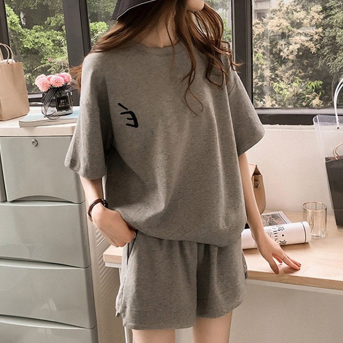 트렌디 가을투피스 여성반팔세트 반바지세트 여자여름셋업 밴딩팬츠 상하세트 트레이닝세트 여성반바지세트