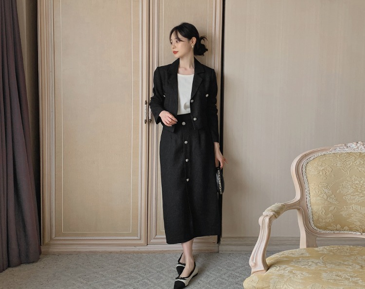 리리앤코 로델브 트위드 크롭 뒷밴딩 롱 투피스 세트 자체제작 신상 데일리룩 간절기 페미닌룩 하객룩 출근룩 셋업 크롭자켓 카라넥 자켓 투피스 셋업 밴딩스커트 롱스커트 H라인