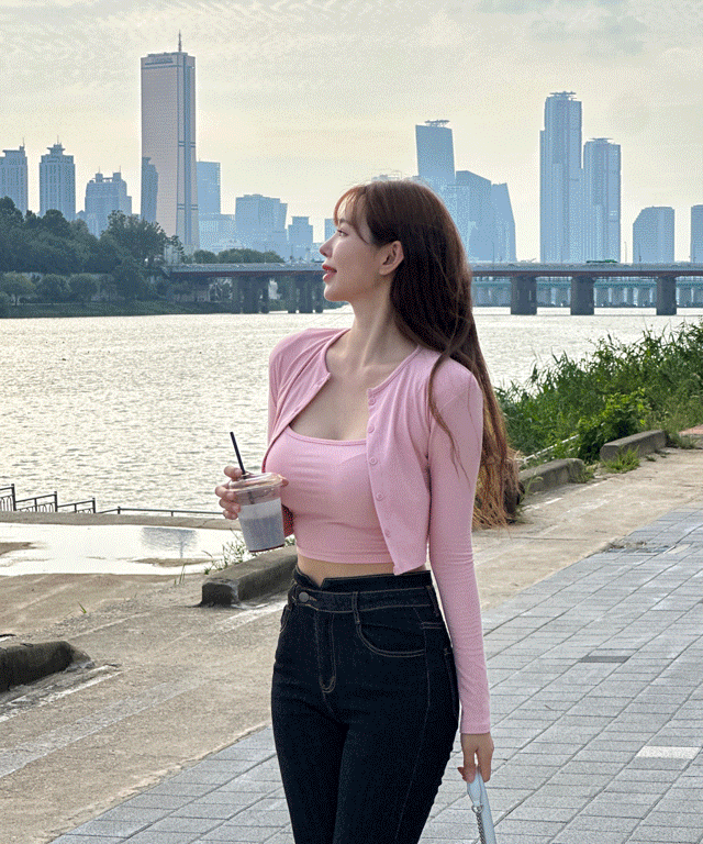 화니유 페미닌 슬림 민소매 가디건 SET 4color