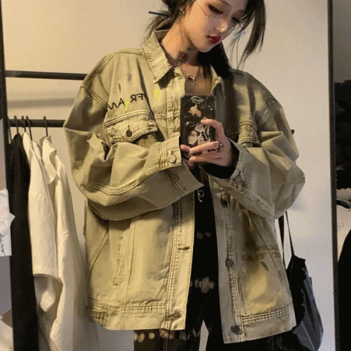 ~xl사이즈 그래피티 루즈핏 빅사이즈 오버사이즈 롱 청자켓 아우터 간절기 점퍼 빈티지 뉴트로 레트로 스우파 걸크러쉬 심플 데일리룩 개강룩 캠핑룩 드랍숄더 여리여리 데님