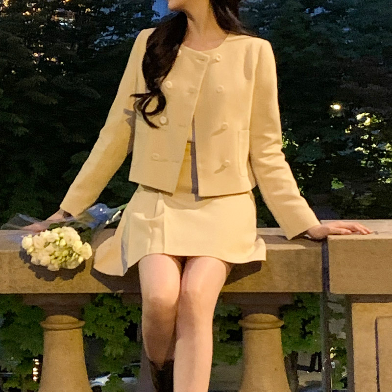 아뜨랑스 하객룩셋업🚚부분당일발송 글리슨 세미 크롭 자켓 플리츠 스커트 투피스 봄하객룩자켓 면접원피스 셋업하객룩 인생샷원피스 나들이룩 노카라 자켓 세트 St2487