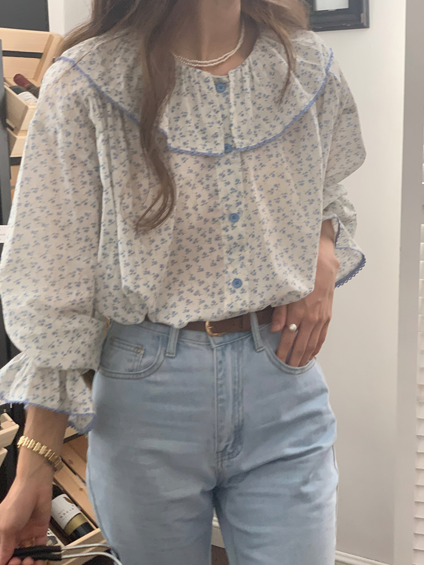 베이지하루 꽃무늬 빅카라 여성 가을 셔츠 블라우스 프릴 셔링 주름 간절기 여름 상의 탑 여자 긴팔 30대 40대 레이디 결혼식 피로연 하객룩 상견례 모임 소개팅 오피스룩