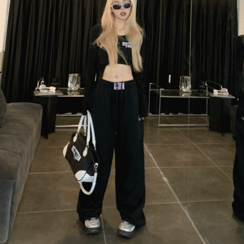 블랙라이트그레이 조거팬츠 성조기 데일리 운동복 오운완 스우파 스트릿룩 그레이 츄리링 밴딩팬츠 롱팬츠 가을바지 데일리룩 일상룩 루즈핏 와이드 긴바지 고무줄바지 Y2k