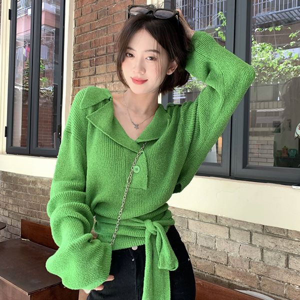 카라 버튼 레이스업 루즈핏 니트 티셔츠 결혼식투피스 하객 가을 데이트 데일리 오피스룩 니트티 오피스룩 캐주얼 러블리 봄 여름 카디건