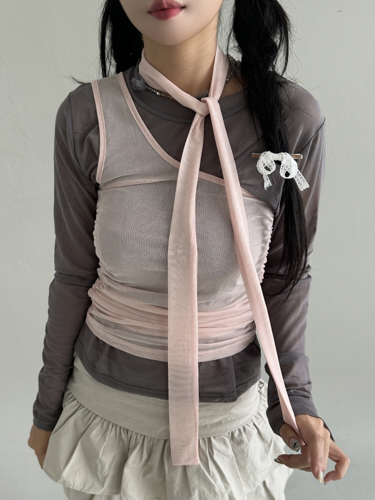 키미스 [머플러set!]발레코어 레이스 셔링 나시 & 머플러 set(4color/3-5일 여유주문)