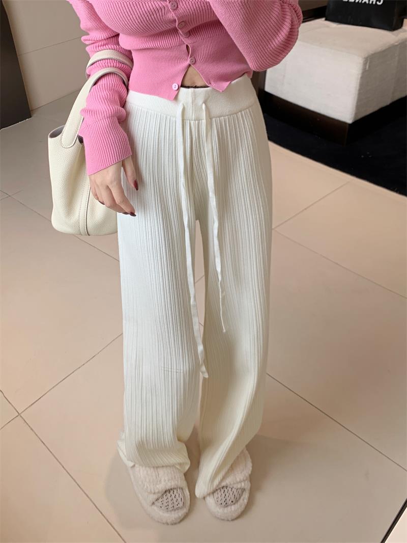 3color 하이웨스트 밴딩 스트랩 플리츠 주름 루즈핏 니트 와이드 롱 팬츠 캐주얼 베이직 트레이닝 츄리닝 바지 편안한 캠핑룩 Mz 학생룩 일상룩 가을 데일리룩