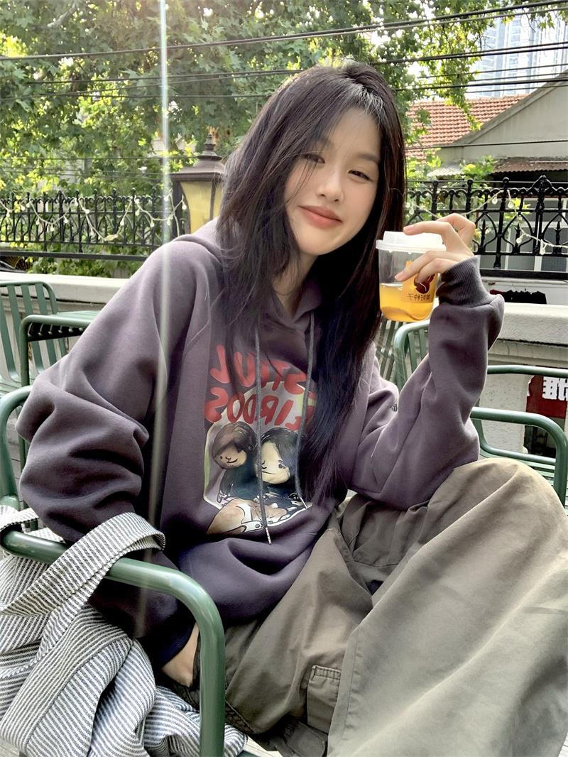 폴시띠아 가을 후드 레글런 나그랑 프린팅 루즈핏 앞포켓 오버핏 맨투맨 티셔츠 캐주얼 학생룩 캠퍼스룩 일상룩 MZ 힙한 스트릿 데일리룩