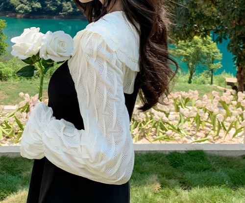 Yy 여성 레이스 자수 롱 원피스 프릴 라운드 둥근 카라 레이어드 절개 우아 하객룩 오피스 페미닌 러블리 데일리 캐주얼 패션