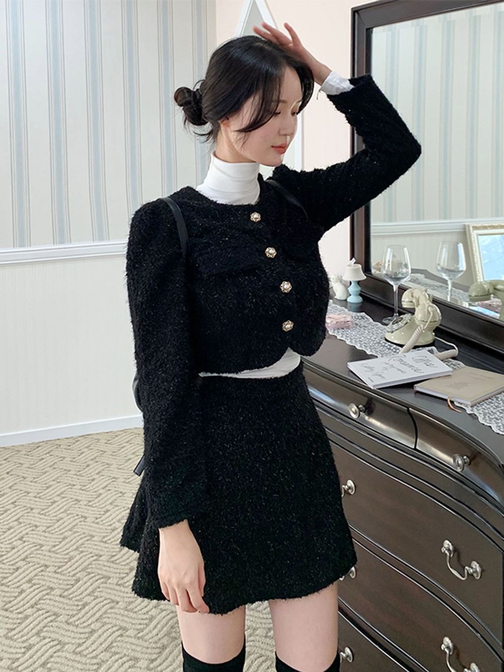 루미에르 퀄리티로 승부본다🔥 눈꽃 투피스 세트 하객룩 노카라자켓 브라이더샤워 숏자켓 크롭자켓 모직자켓 앙고라 트위드 가디건 트위드자켓 오버핏자켓 숏코트 울코트 모직