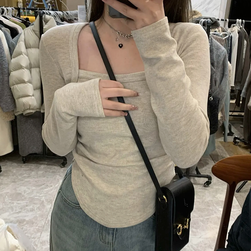 스퀘어넥 가을 티셔츠 긴팔 슬림핏 여성 여자 면티 코튼 탑 간절기 상의 이너 심플 베이직 30대 40대 여자 레이디 기본티 단체티 편한 무지 캐주얼 코디 올매치 데일리룩