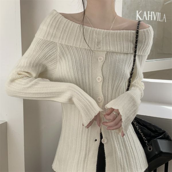 데일리언니 베이직 골지라인 오프숄더 버튼 슬림 니트 티셔츠 결혼식투피스 하객 가을 데이트 데일리 오피스룩 니트티 오피스룩 캐주얼 러블리 봄 맨투맨 카디건