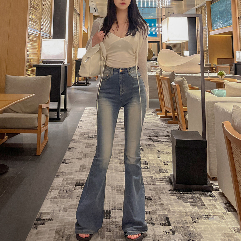 워너비뮤즈 무배🚀 인생부츠컷🖤쫀쫀스판 하이웨스트ver 쫀쫀 스판 빈티지 워싱 데님 롱 부츠컷 청바지 스판 팬츠 사계절 Y2k 유니크 쫀득핏 가을 중청 S M L 위시버킷