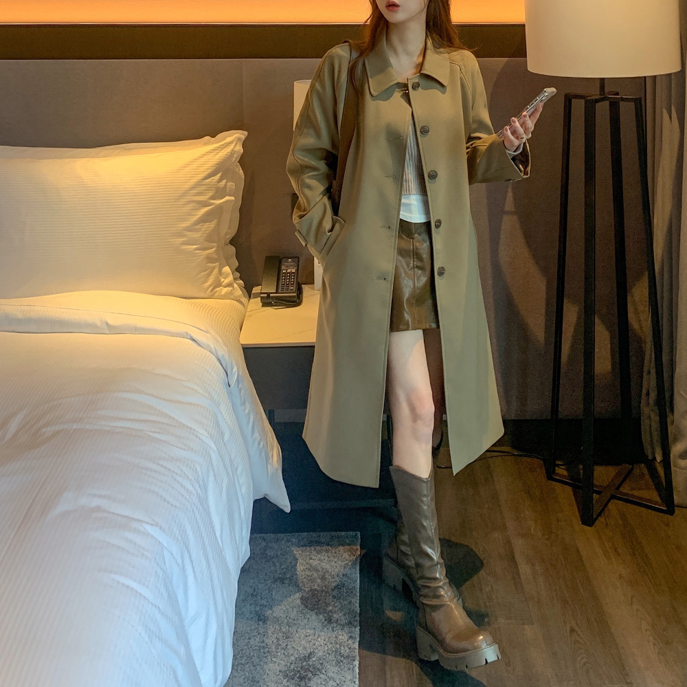 워너비뮤즈 무배🚀 핏보장🤎구김적음 High Quality 스탠다드 싱글 버튼 카라 루즈핏 롱 트렌치코트 뒷트임 간절기 오버핏 하프 바바리 코트 하객룩 3col