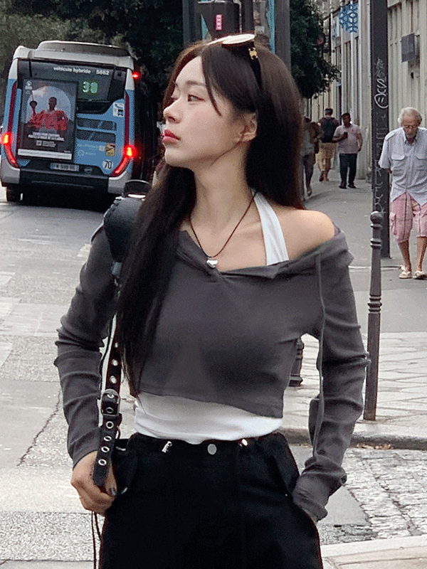 데이로제 켈리 오픈 후드 홀터탑 set (3color)