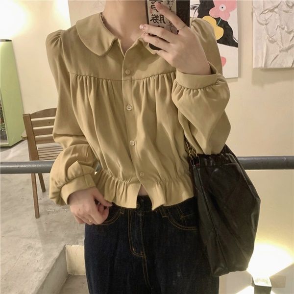 데일리언니 둥근 카라 셔링 퍼프 셔츠 남방 하객룩 결혼식 가을 데일리 데이트 정장블라우스 결혼식투피스 캐주얼 러블리 오피스룩 봄 여름
