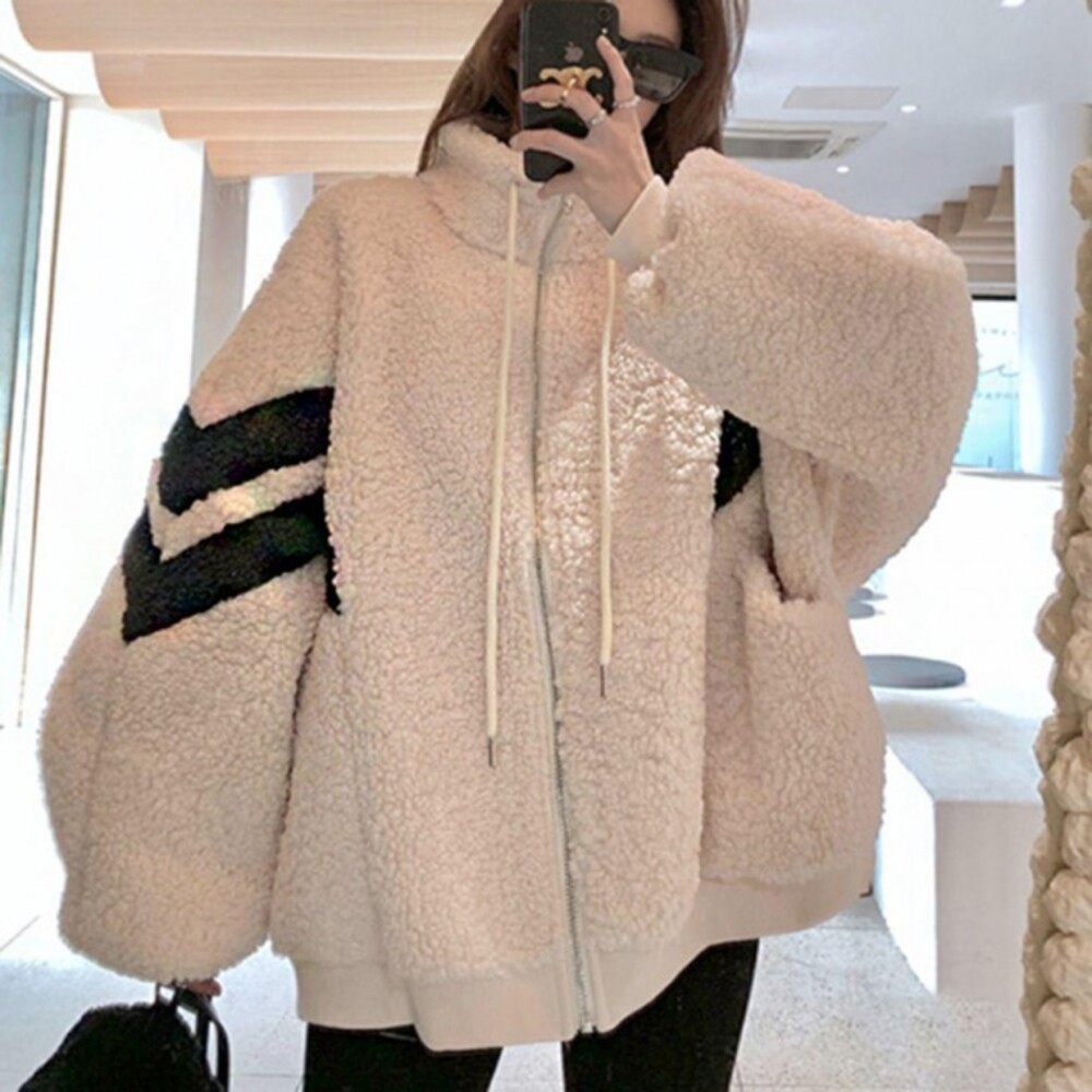 분위기여신 오버핏 가오리핏 예쁜 여성 양털 후리스 집업 자켓 아우터 겨울 점퍼 잠파 패딩 여성롱