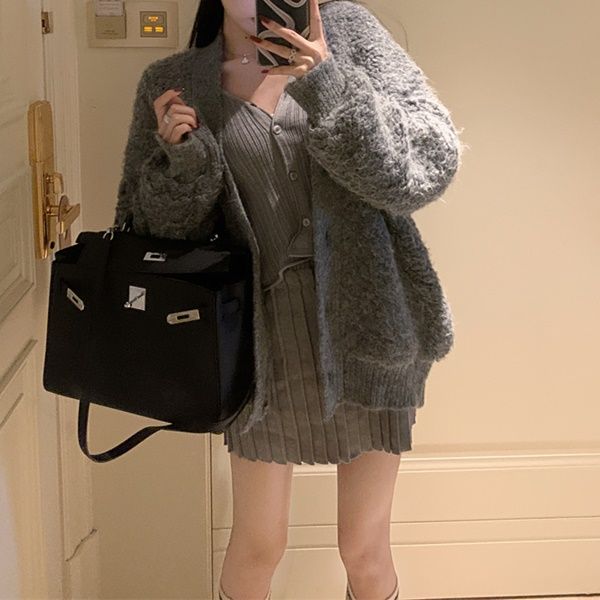 린다걸 코디세트브이넥 크롭 가디건플리츠 미니스커트 세트 캐주얼 러블리 하객룩 상견례 결혼식 간절기 데이트 데일리 오피스룩 셋업 Set