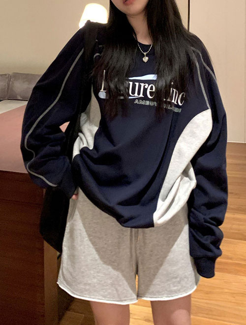 라라올 기획특가 기본 베이직 가을 겨울 간절기 레터링 나염 프린팅 래글런 롱 블록코어룩 키치룩 오버핏 루즈핏💜리안느 오버핏 배색 맨투맨 위시버킷