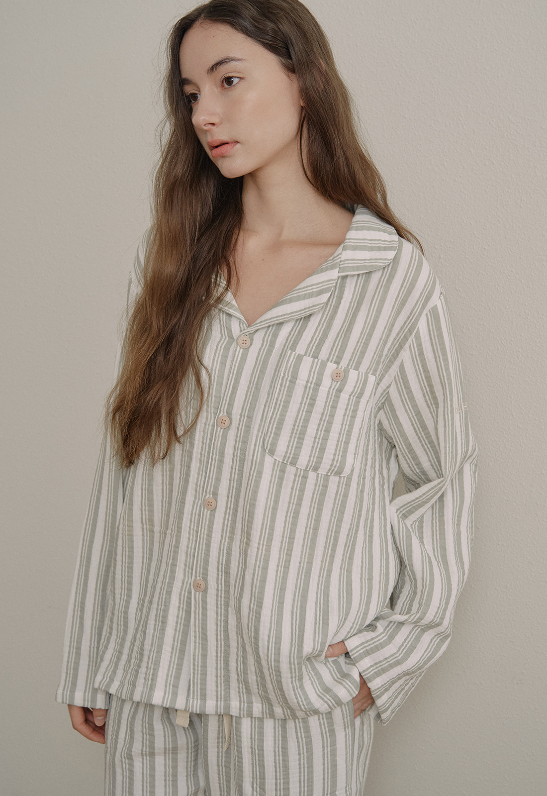 보일하우스 Stripe Pattern Basic Pajama Set (green)