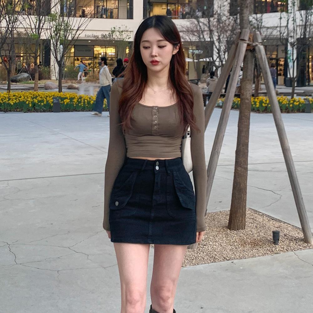 워너비뮤즈 무배🚀 [쫀쫀스판 핏보장] 3size 투버튼 빅 포켓 h라인 치마 바지 빈티지 힙 미니 데님 스커트 스판 면 숏 골반 팬츠 y2k 하이틴룩 마이크로미니 스커트 S ...