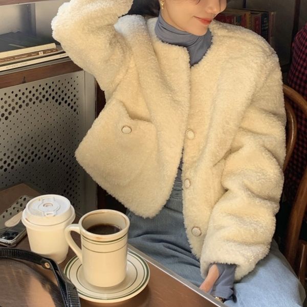 노카라 뽀글이 퍼 자켓 오피스룩 예쁜 코디 데일리 데이트 캐주얼 가을 봄 겨울 점퍼 재킷 세미 정장 러블리 결혼식투피스 하객 품절