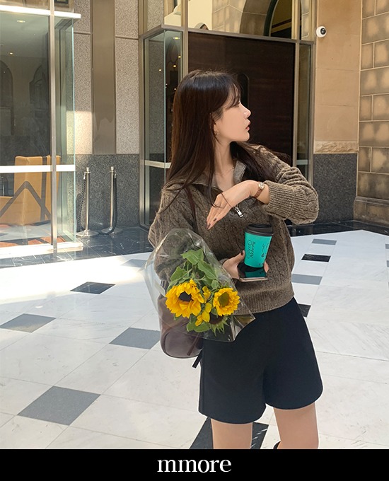 메리어라운드 [mmore] snug nep cable collar knit (super fine wool 65%)