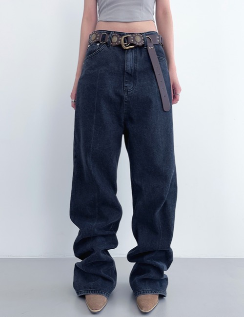 로웨어 crease line wide denim pants