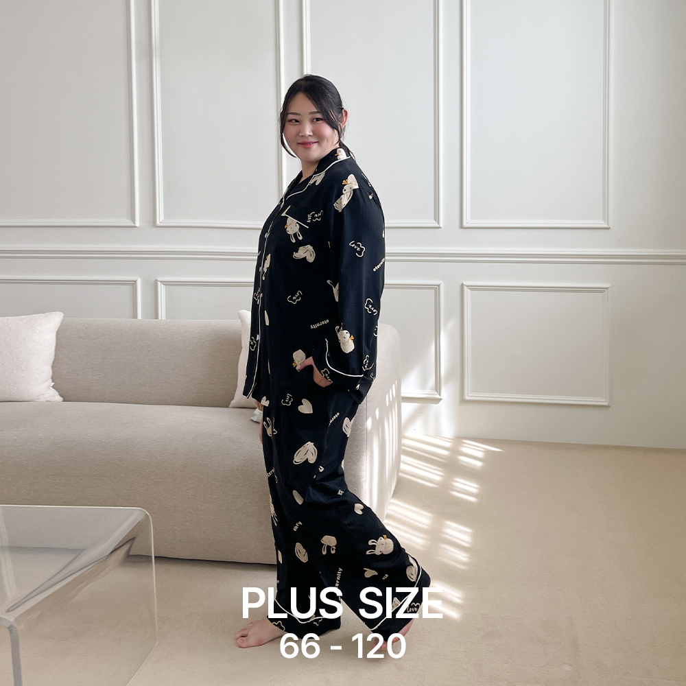 빅사이즈 66-120 루팅 하트 래빗 오픈카라 파자마 잠옷 세트