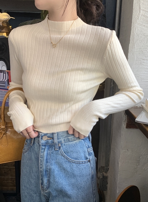 에이퍼플 하프넥 반목폴라 여성스러운 골지 심플한 데일리룩 니트 긴팔니트 크롭기장 일상템 기본템 여성 언더 슬림 니트웨어 터틀넥