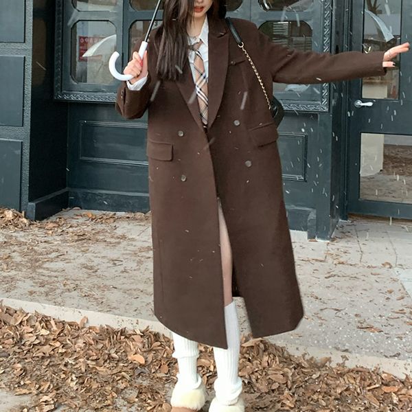 브이넥 테일러드 카라 더블브레스트 루즈핏 모직 롱 코트 자켓 오피스룩 예쁜 코디 데일리 데이트 캐주얼 가을 봄 겨울 점퍼 재킷 세미 정장 러블리 모임룩 연주회 하객