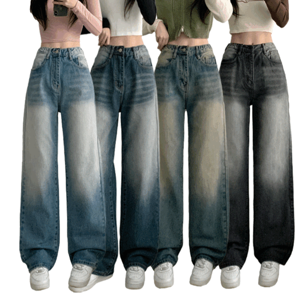 부기샵 [인생데님💕/3단기장] 마커 워싱 Y2K 사이드 워싱 데님 와이드 청바지(4color!)