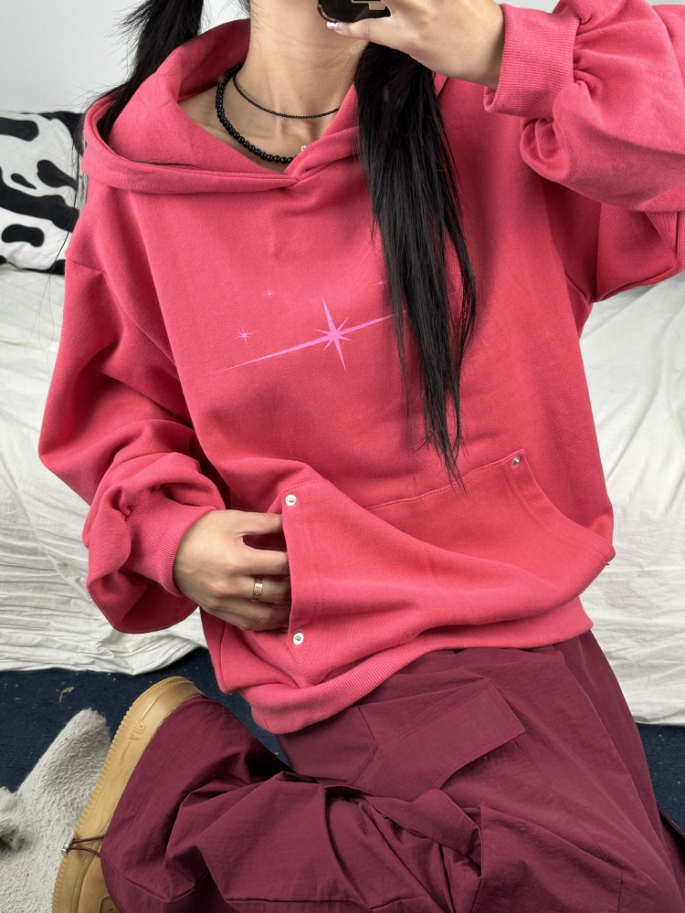 키미스 y2k 리벳 블링 유니크 힙 루즈 후드 티셔츠(3color/3-5일 여유주문)