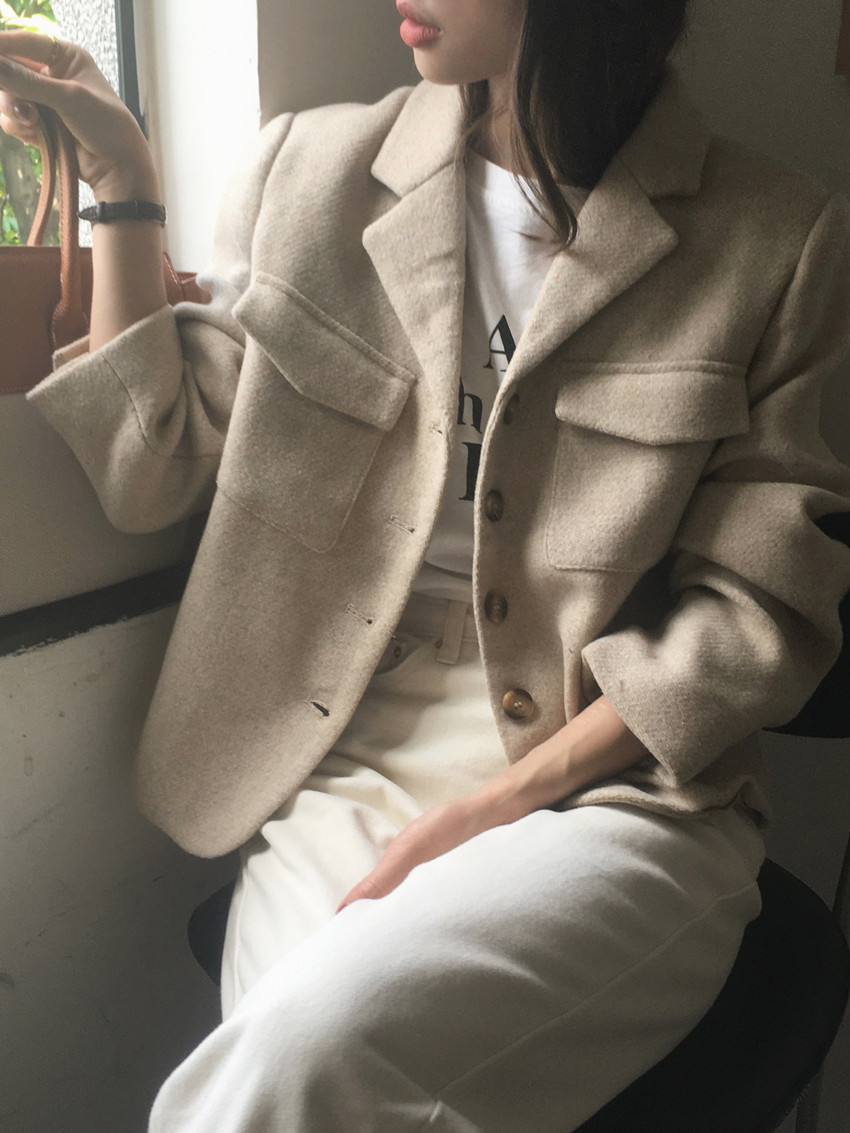 트렌디한 모직 블레이저 여자 데일리 간절기 가을 자켓 따뜻한 모직 여성 블레이저 포멀 정장 윈드 마이 루즈핏 긴팔 포켓 버튼