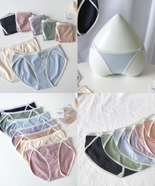 로맨시스 코튼 배색 라인 여성 면팬티 편한 순면 스판 질염팬티 골반 삼각 서혜부 압박없는 편안한 예쁜 팬티 딥슬릿 슬릿팬티 20대 고등학생 여학생 청소년 귀여운 요일팬티