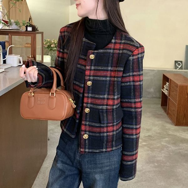 린다걸 싱글 브레스트 체크 코튼 자켓 면접 상견례 오피스룩 예쁜 코디 데일리 데이트 캐주얼 가을 봄 겨울 점퍼 재킷 세미 정장 러블리 모임룩 연주회 하객