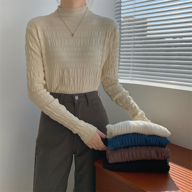 반목 니트티 긴팔 겨울 가을 간절기 하프넥 기본 이너 목폴라 탑 상의 심플 베이직 데일리룩 30대 40대 여자 레이디 단체티 편한 루즈핏 무지 캐주얼 코디 올매치 화이트