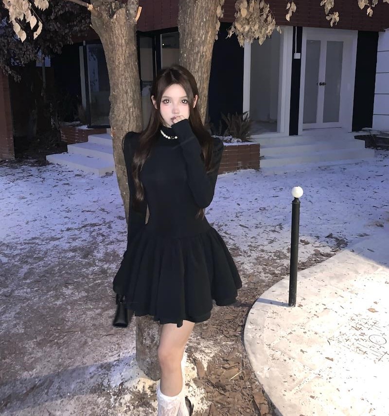 반폴라넥 캉캉 벌룬 슬림핏 셔링 주름 플레어 언발 A라인 미니원피스 키가작은 파티룩 클럽룩 러블리 공주드레스 여친룩 데이트룩