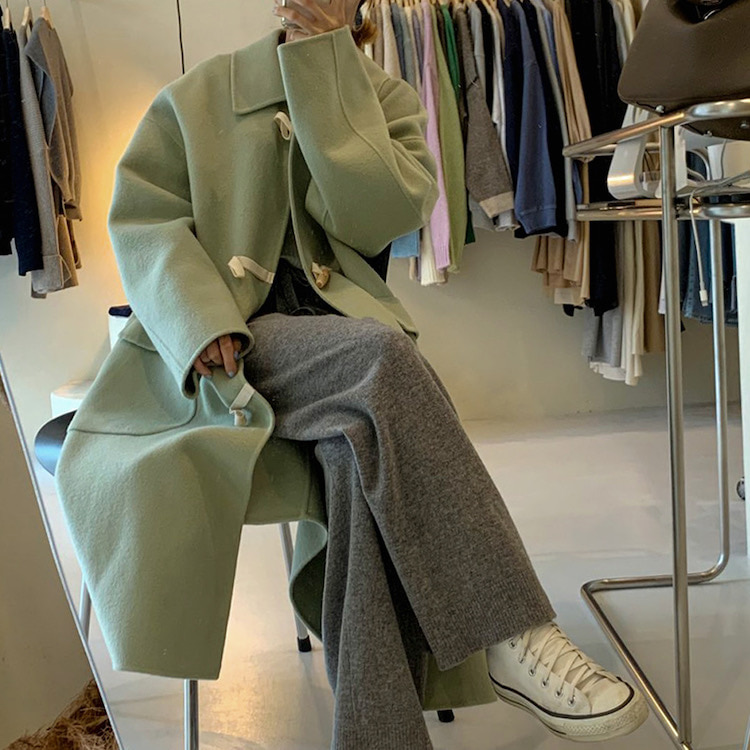 베이지하루 가을 여자 롱코트 혼 떡볶이 코트 자켓 마이 여성 긴팔 상의 캐주얼 올매치 20대 30대 40대 패션 코디 모직코트 롱자켓 그린 버클 겨울 봄 간절기