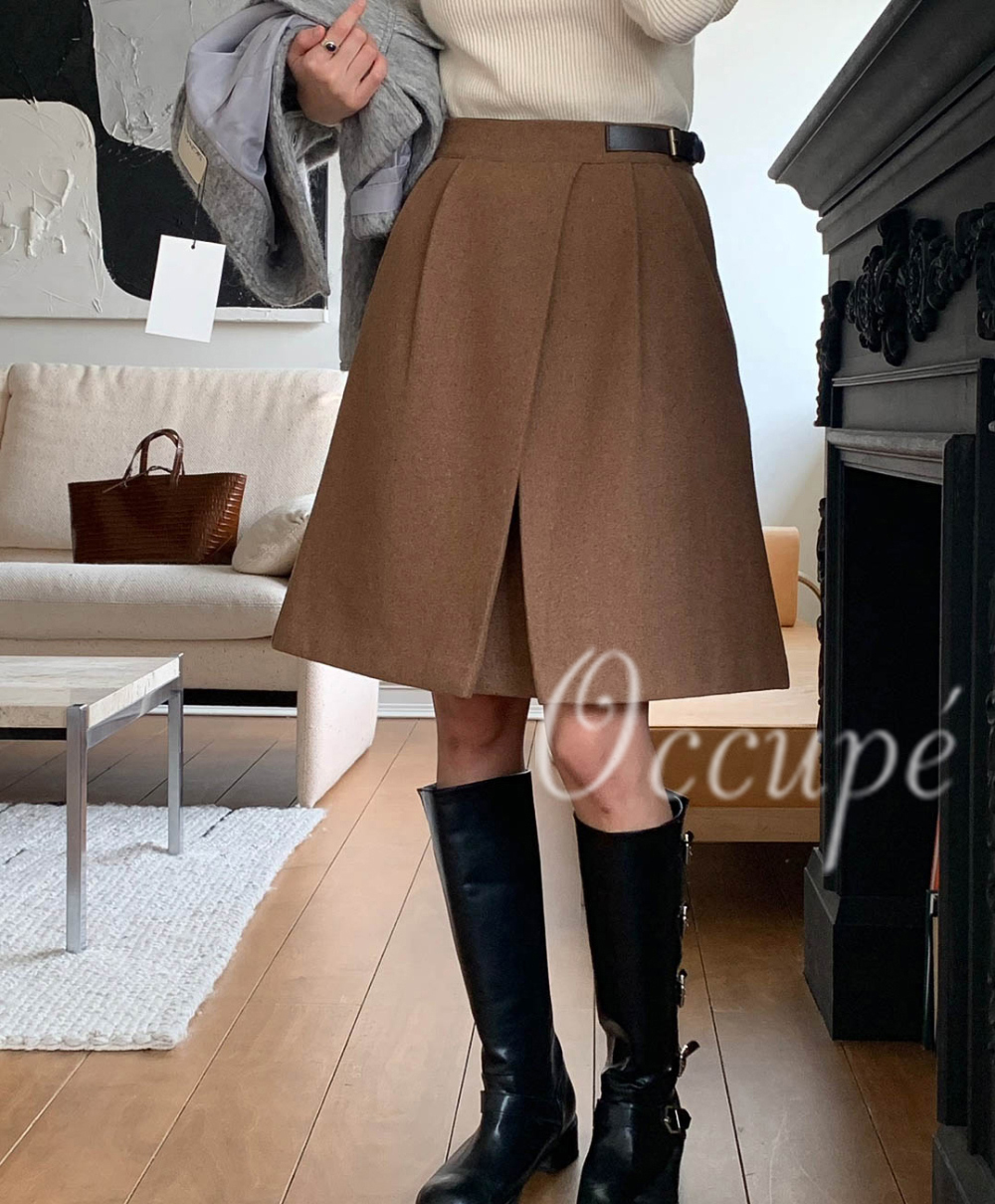 오큐페 [베이지당일]시그니처 미카 스커트 (2col) signature 울 미디스커트