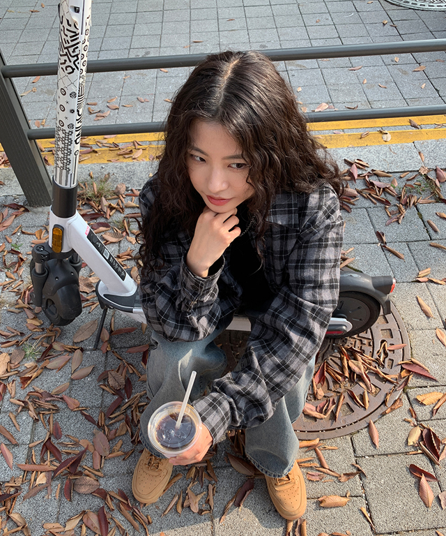 데일리쥬 코헤이 오버핏 롱 체크 남방 셔츠