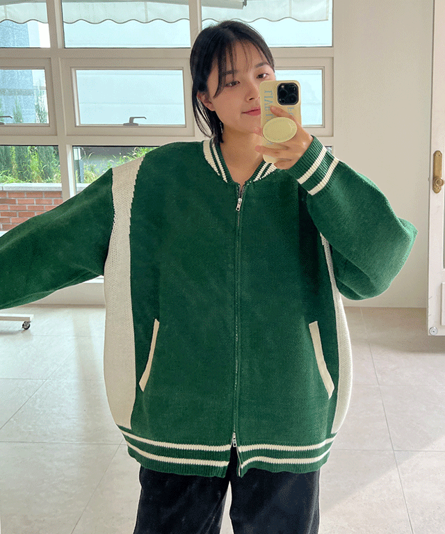 올핏클로젯 [4XL] 투웨이/배색 니트 집업 4color