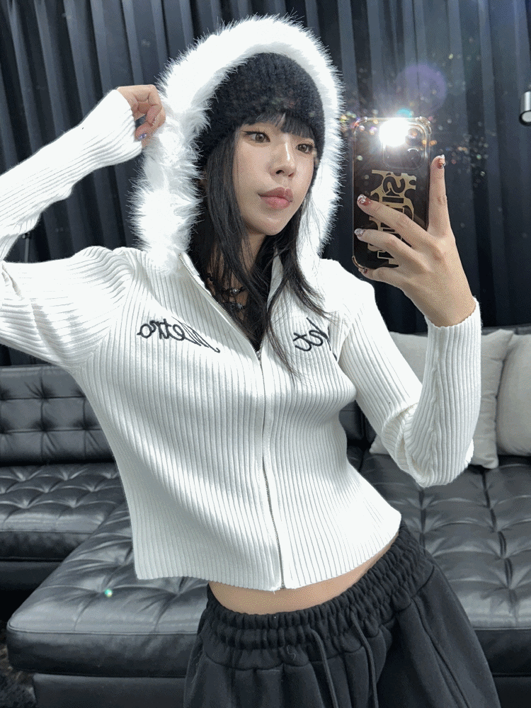 키미스 더 퍼 후드 포인트 y2k 니트 집업(4color/3-5일 여유주문)