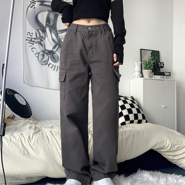 심쿵 [힙/y2k/2col] 레이싱 로우 와이드 포켓 카고 바지