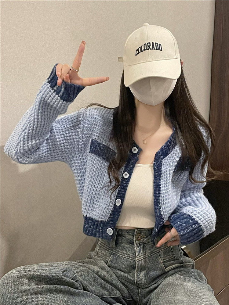 조이얼랏 블루당일발송 트위드 블루핑크아이보리 크롭 뜨개 케이블 숏 긴팔 봄 가을 체크 가디건 니트 스웨터 데일리 간절기 캐주얼 230417 8