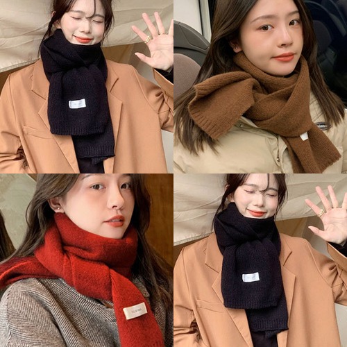 드레시백 케일리 심플 클래식 무지 목도리 미니 머플러 니트 모직 남녀공용 커플 정장 캐주얼 겨울 데일리 시밀러룩 코디 넥워머