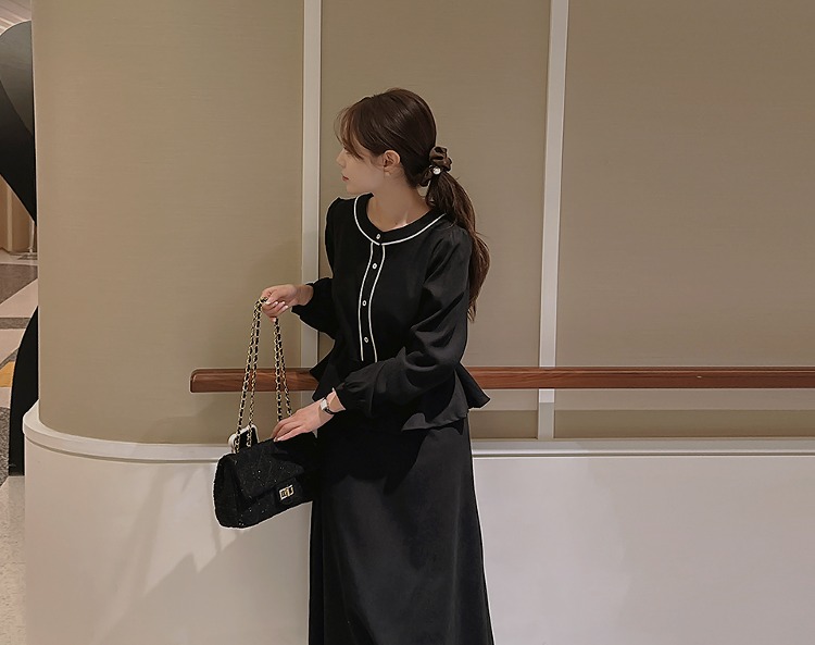 리리앤코 시엔츠 피치기모 배색 롱 원피스 겨울 가을 신상 데일리 데이트 하객룩 격식룩 출근룩 오피스룩 모임룩 러블리 하객코디 기모원피스 겨울원피스 긴팔원피스 롱원피스 A