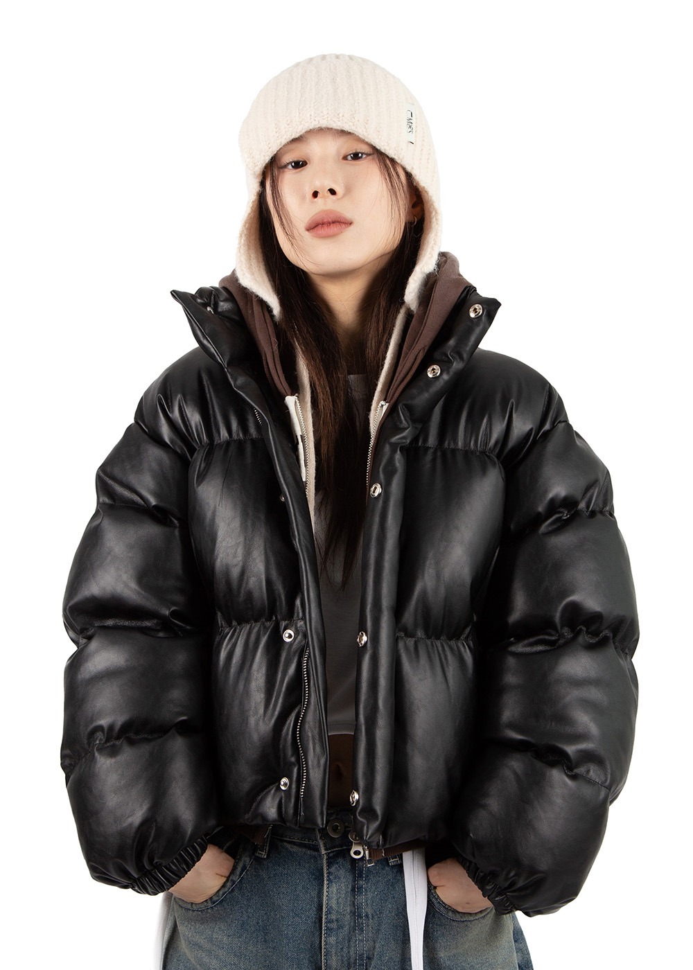 릿킴 BLACK LEATHER PADDING JACKET