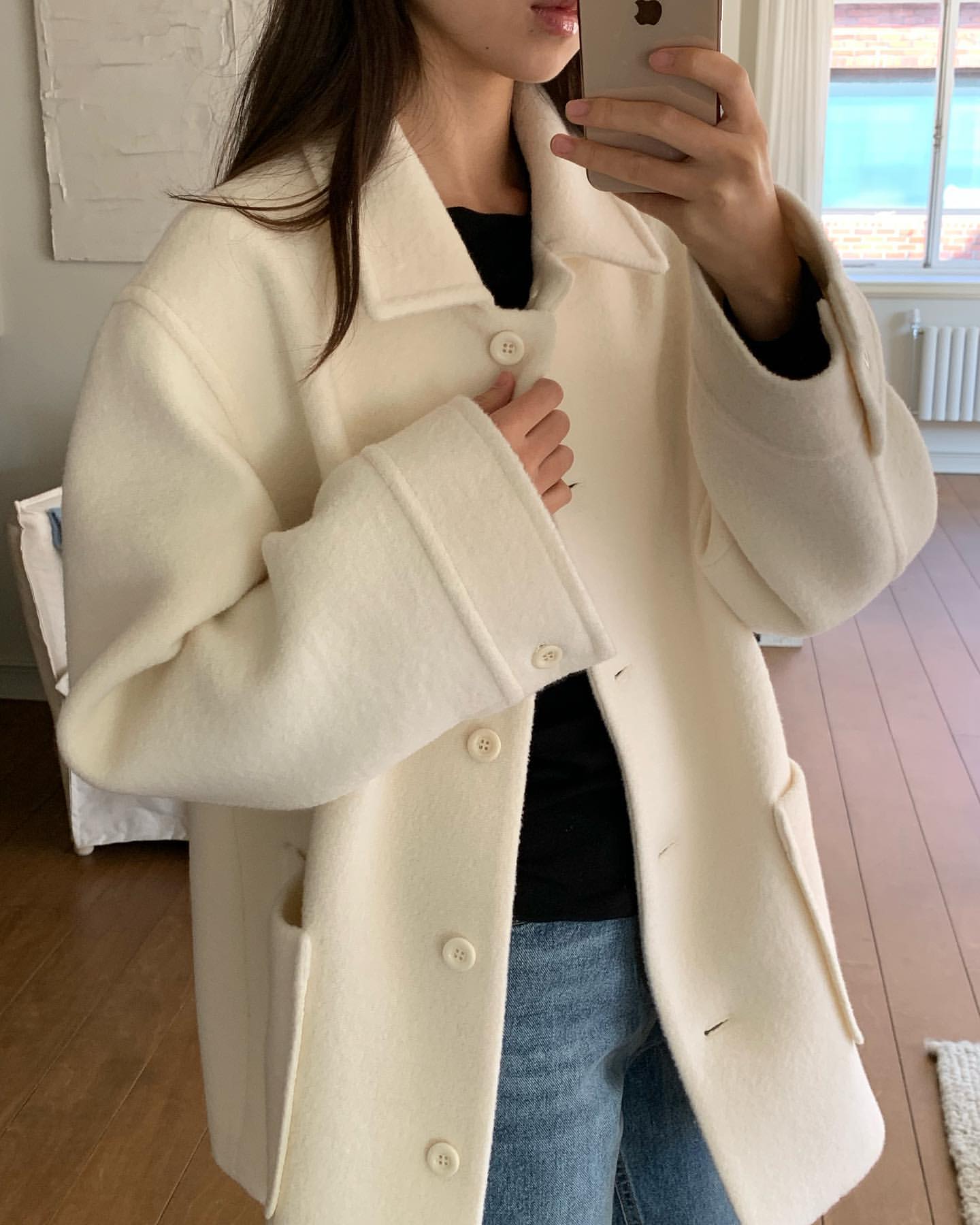 샵보애 jinsim 진심 미드 데이 코트 울 긴팔 카라 싱글 하프 ct (2col)