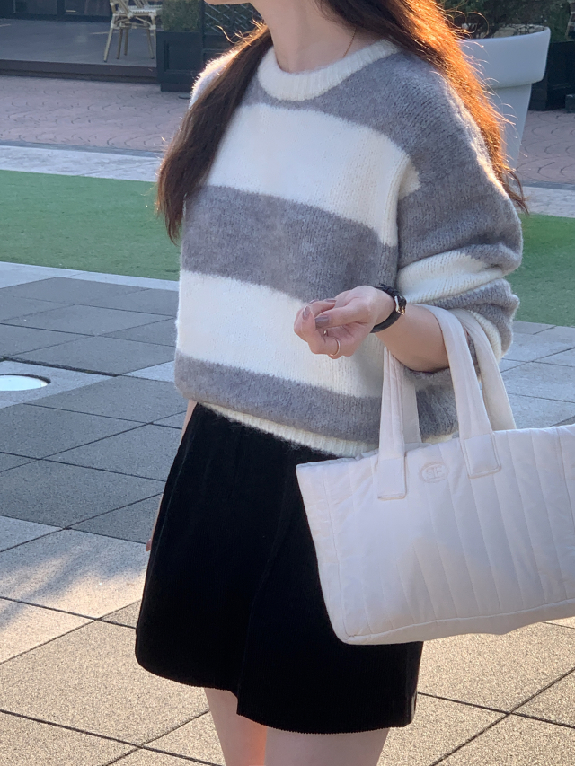 토이 여성 울 라운드 니트 단가라 루즈핏 니트 (2c)